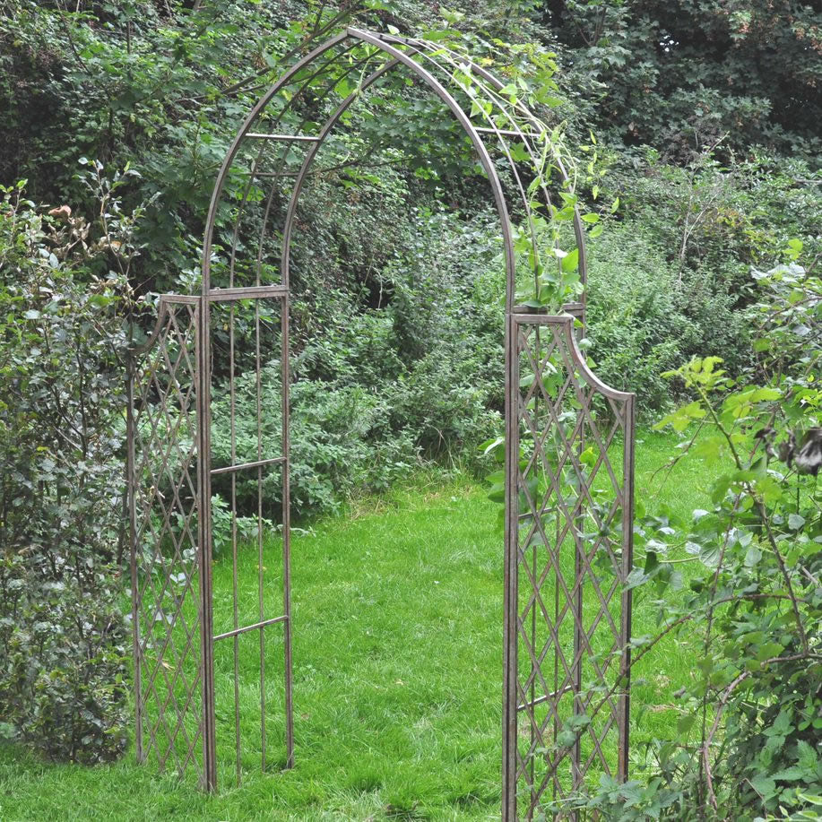 Ascalon Lattice Arch with Gates - 'Antique Green Rust' - Garden Wildlife