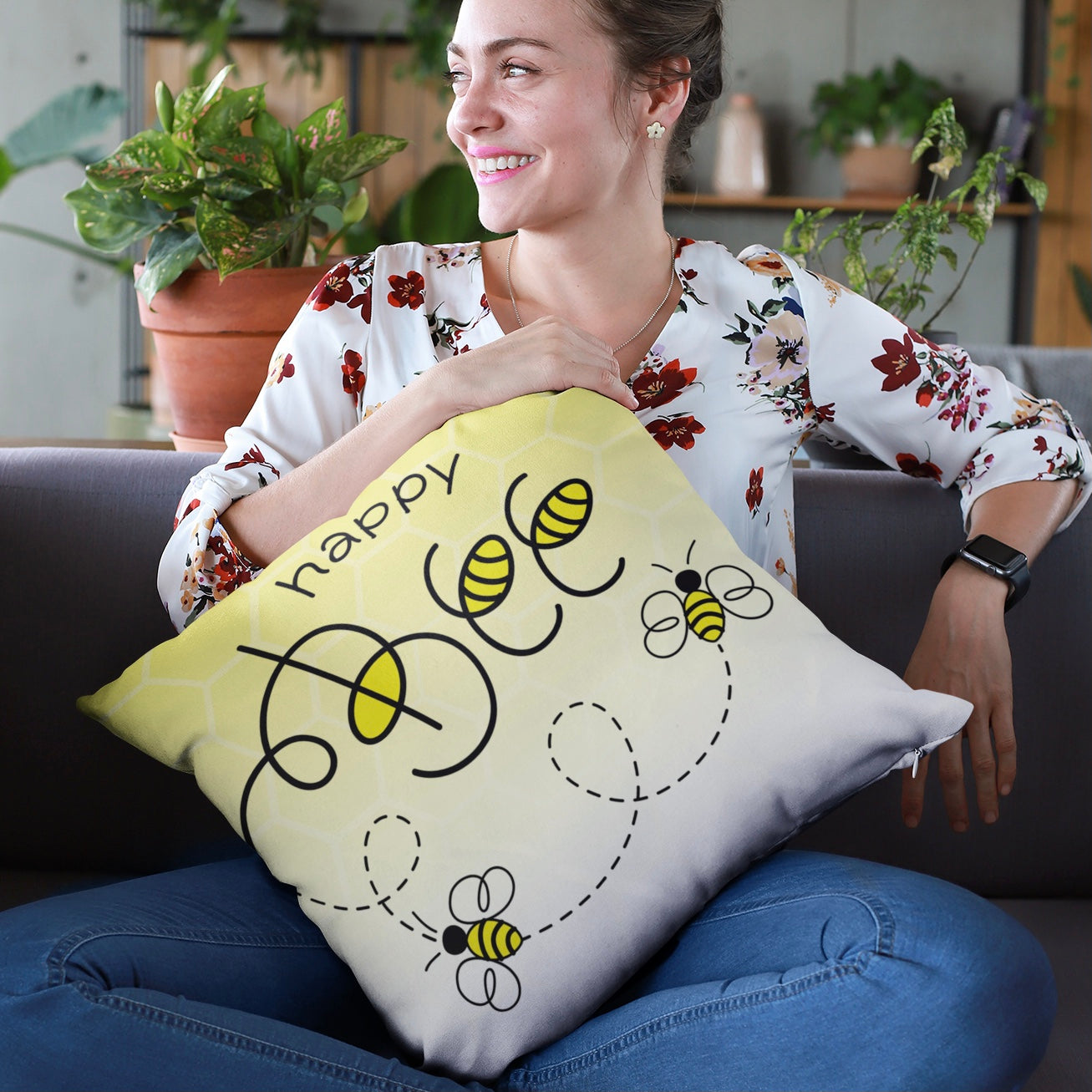 Happy Bee Cushion – Garden Wildlife